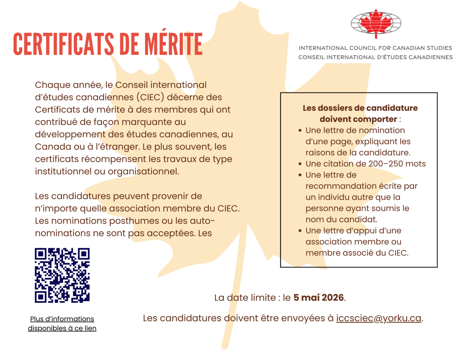Certificats de mérite 2026 - The International Council for Canada Studies